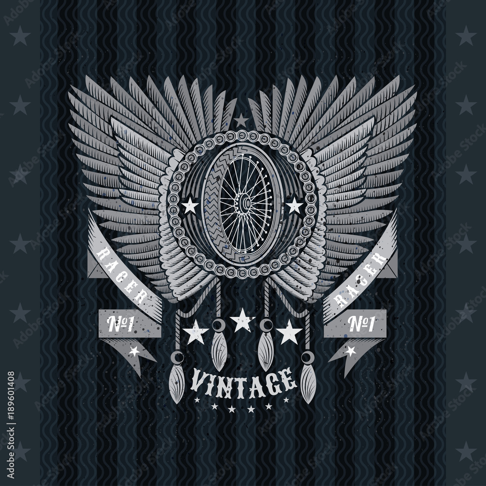 Motorbike wheel side view with round frame from chain between wings and ...