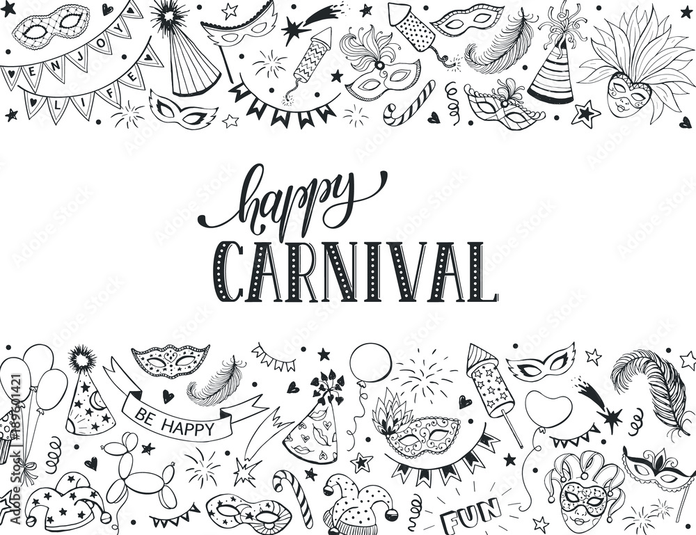 Horisontal carnival vector composition isolated on white background ...