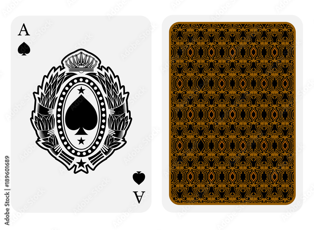 Poster Ace of spades face with spades inside oval laurel wreath and ...