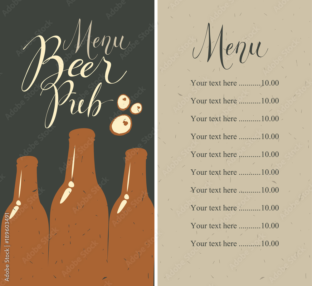 Vector menu with price list for beer pub with a handwritten ...