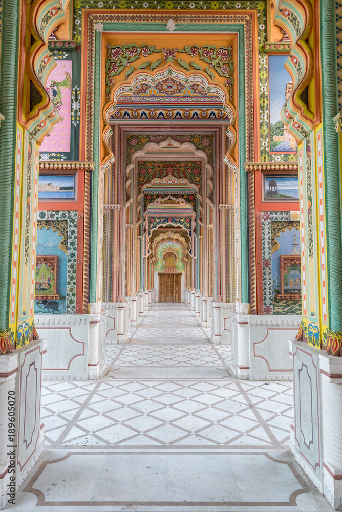 colorful corridor with Indian Murials, Jaipur Stock Photo | Adobe Stock