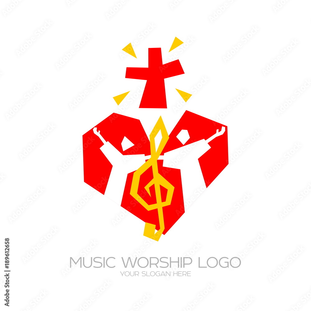 Music logo. Christian symbols. Believers in love worship Jesus Christ ...