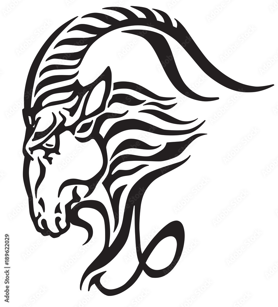 Capricorn Logo Head Of Mythological Sea Goat Tribal Tattoo Style capricorn-logo-head-of-mythological-sea-goat-tribal-tattoo-style