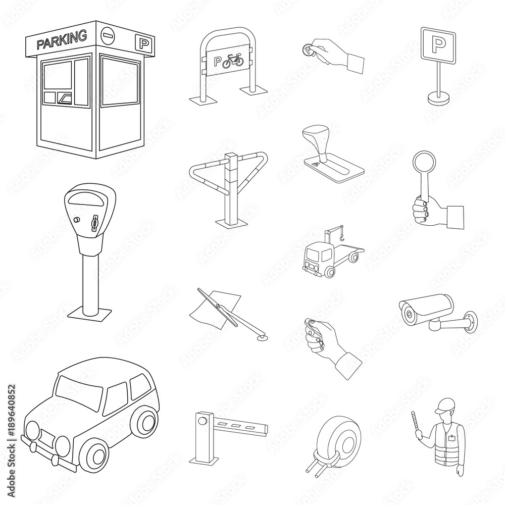 Parking for cars outline icons in set collection for design. Equipment ...