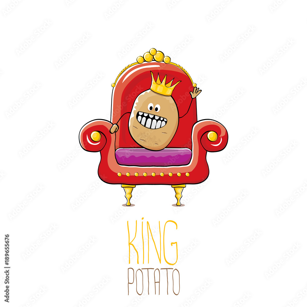 vector funny cartoon cool cute brown smiling king potato with golden ...