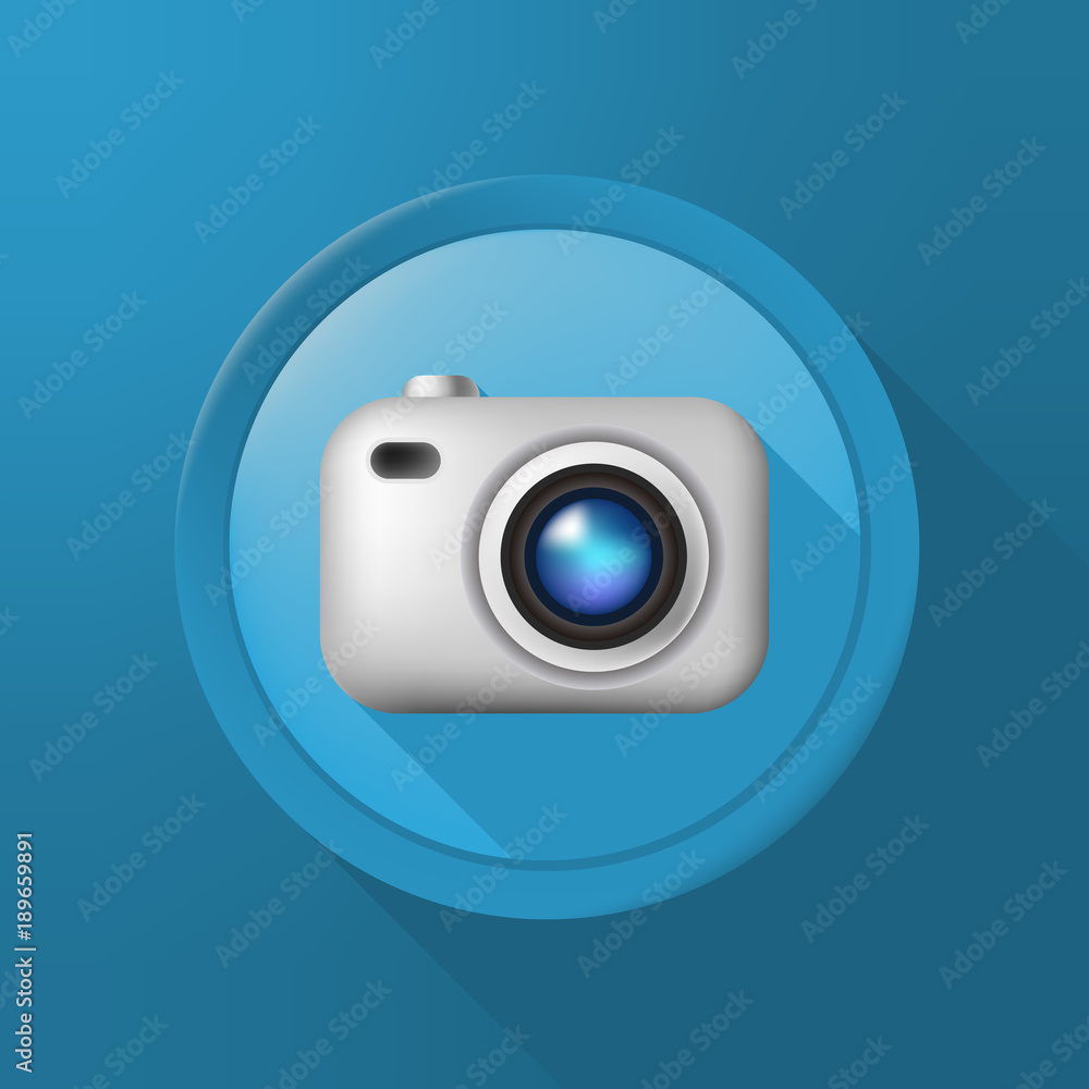 Camera Emoticon on a Button on Color Background . Isolated Vector ...