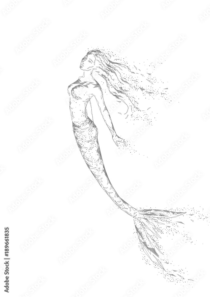 Low poly mermaid triangle myth creature fairy fantasy mystic. Poligonal ...