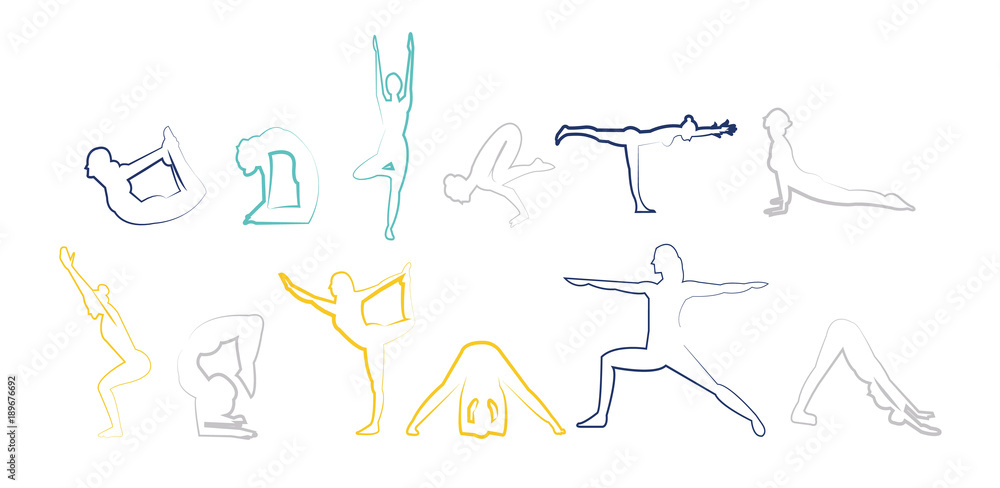 Set of different yoga poses drawings Stock Vector | Adobe Stock