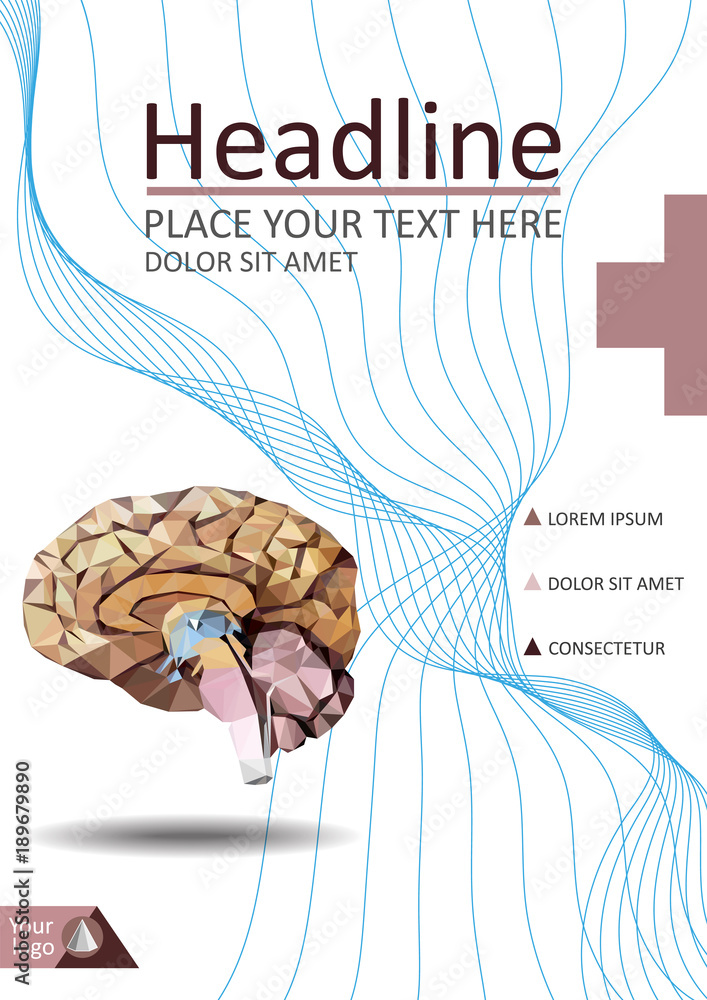 Realistic human brain in low poly. Cover template of dissected brain ...