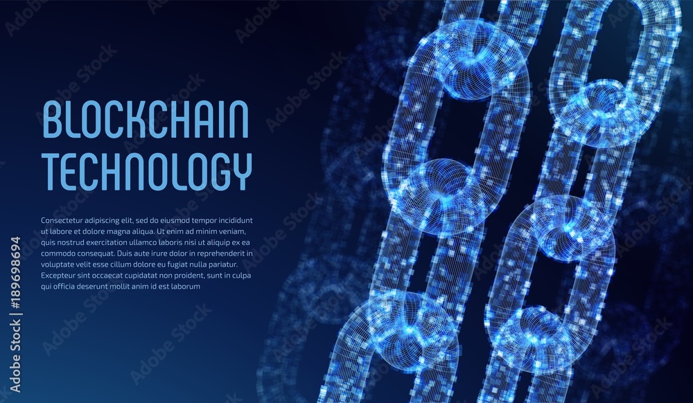Blockchain. Cryptocurrency. Block chain concept. 3D wireframe chain ...