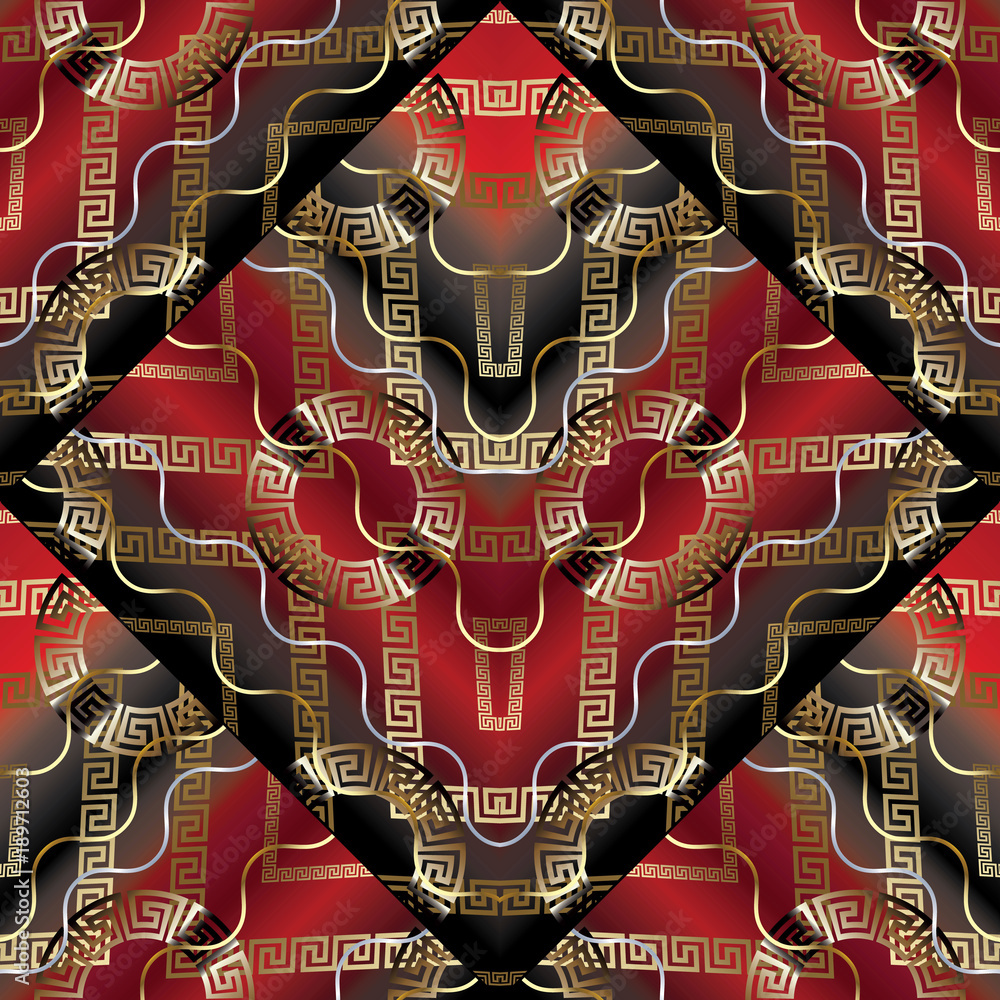 Meander greek key vector seamless pattern. Black red gold geometric ...