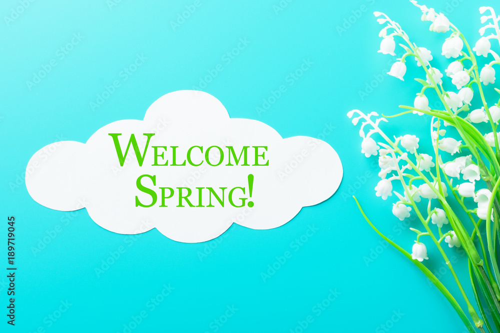 Welcome spring words and flowers Stock Photo | Adobe Stock