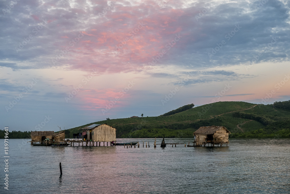 Sea gypsies water house on stilts in Tebah Batang, Lahad Datu,, Sabah ...