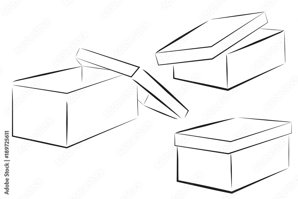 Sketch of Three Perspective Shoe Box Stock Illustration | Adobe Stock