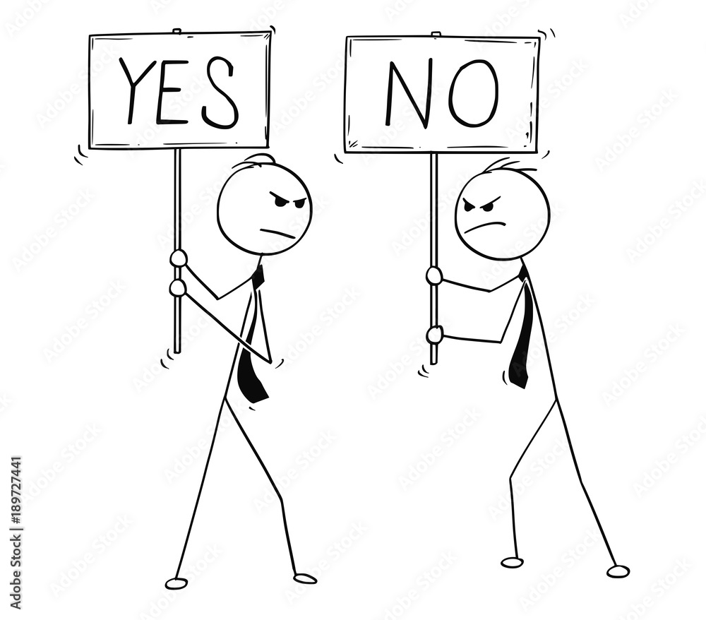 Cartoon stick man drawing conceptual illustration of two arguing angry ...