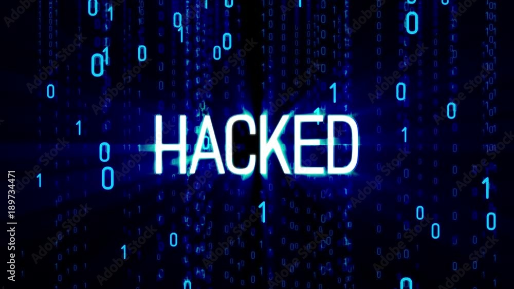 Abstract digital background with blue color of binary code and hacked ...