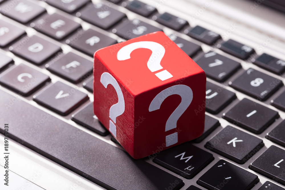 Foto de Question Mark Red Block Over The Laptop Keypad do Stock | Adobe ...