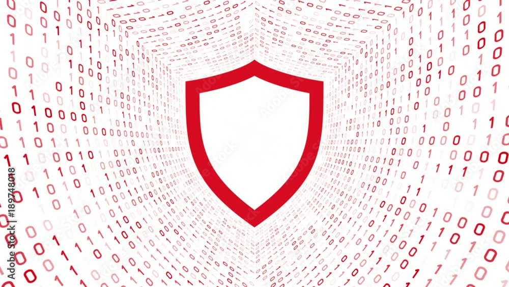 Vidéo Stock Red shield icon form red binary tunnel on white background. Computer security ...