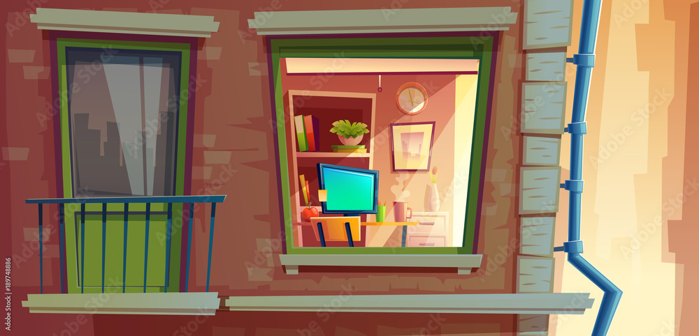 House facade element vector cartoon illustration of city apartments ...