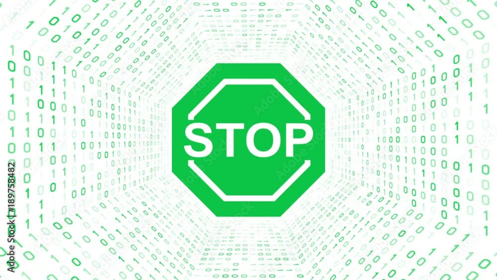 Green stop sign form green binary tunnel on white background. Seamless ...
