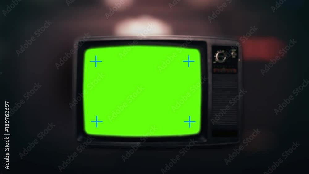 Vintage Tv Television Green Screen. Zooming into green screen of an old ...