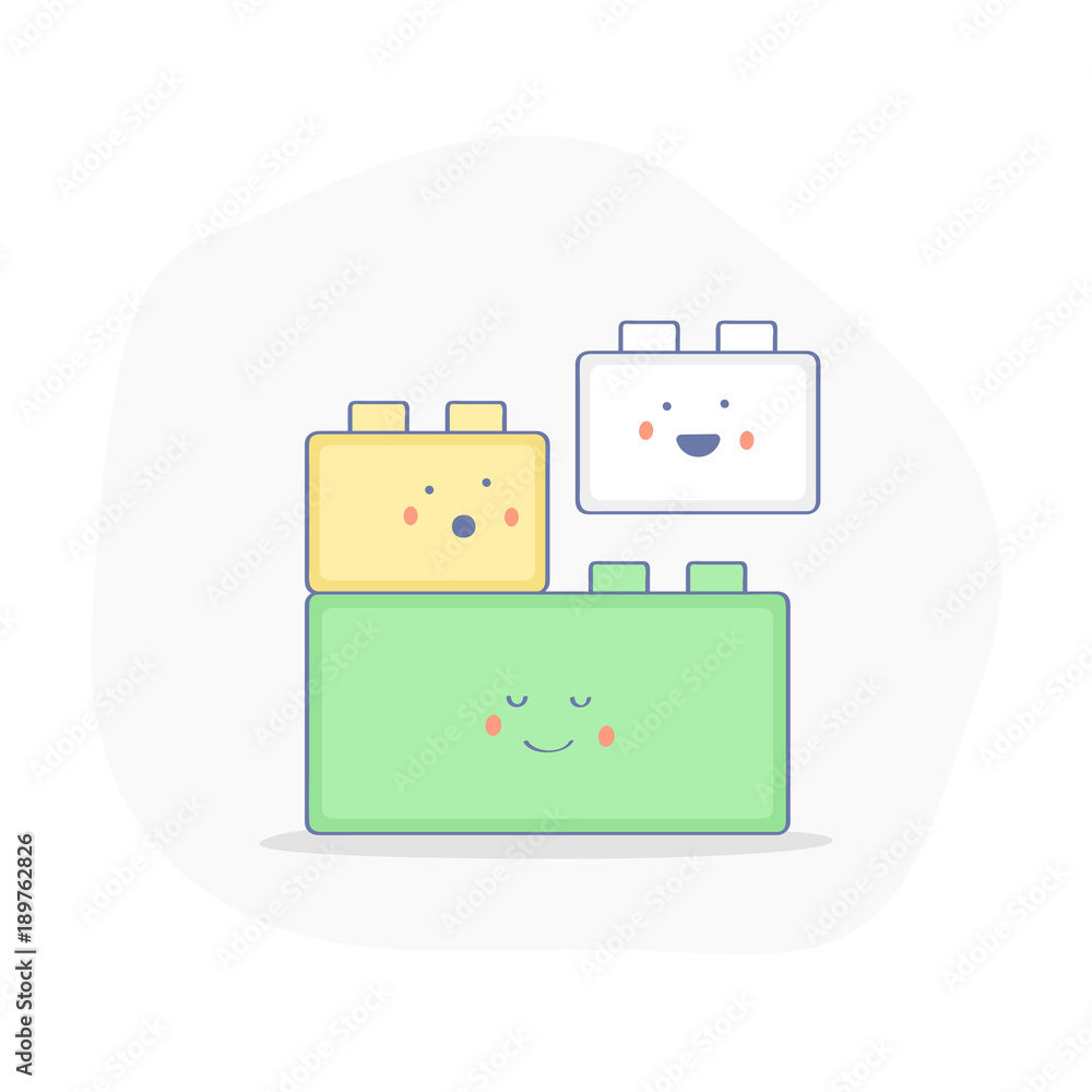 Build a wall from cute cartoon blocks or bricks, system symbol ...