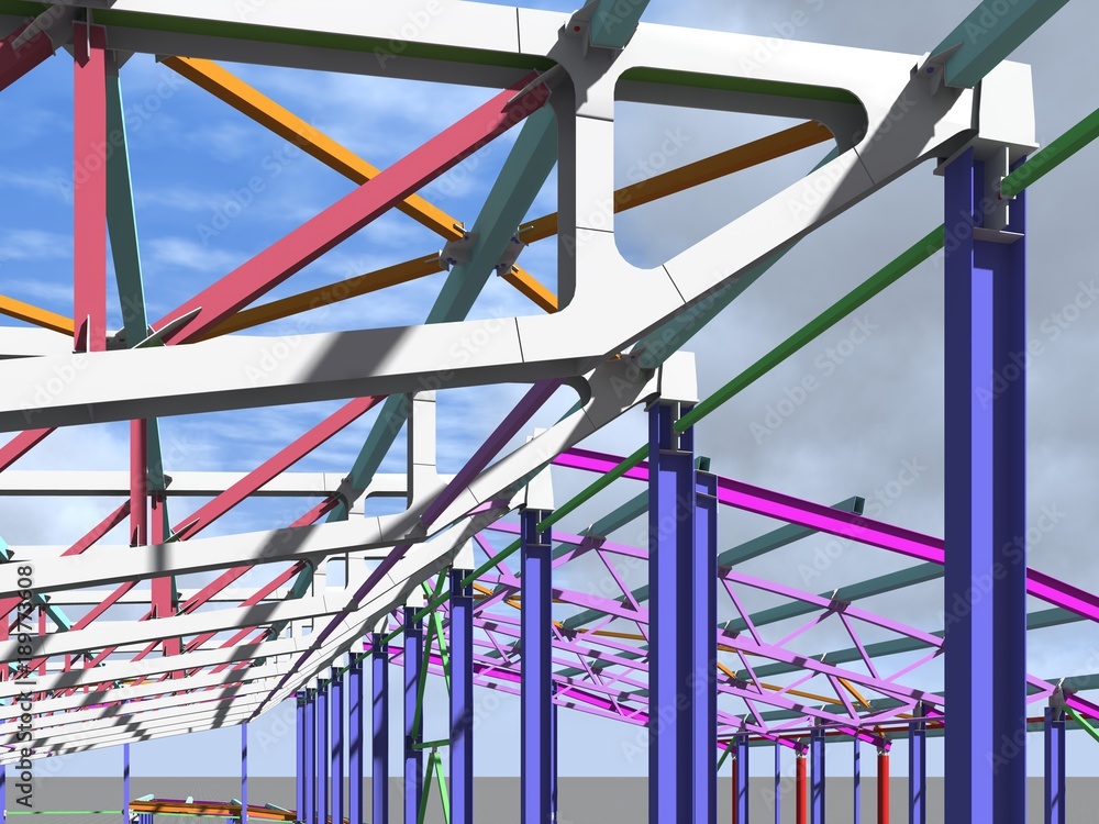 The 3D model of the construction of sports buildings from metal ...