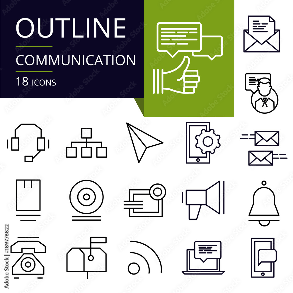 Set of outline icons of Communication..Modern icons for website, mobile ...