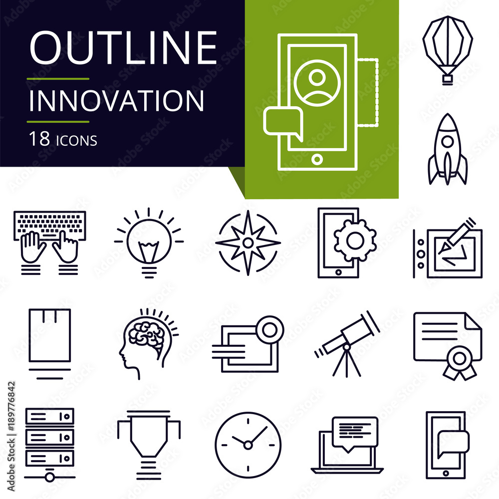 Set of outline icons of Innovation..Modern icons for website, mobile ...