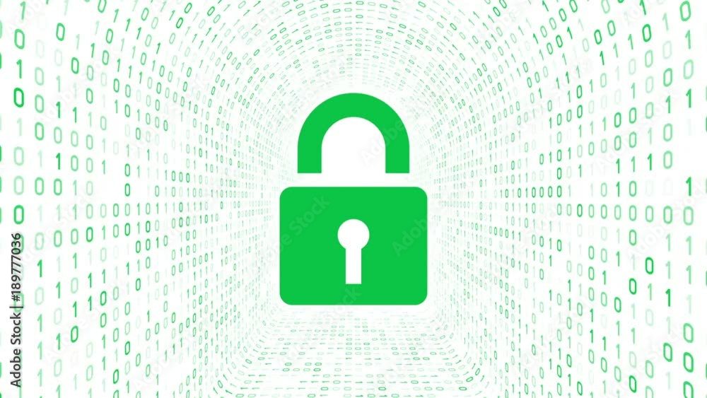Green lock icon form green binary tunnel on white background. Computer ...