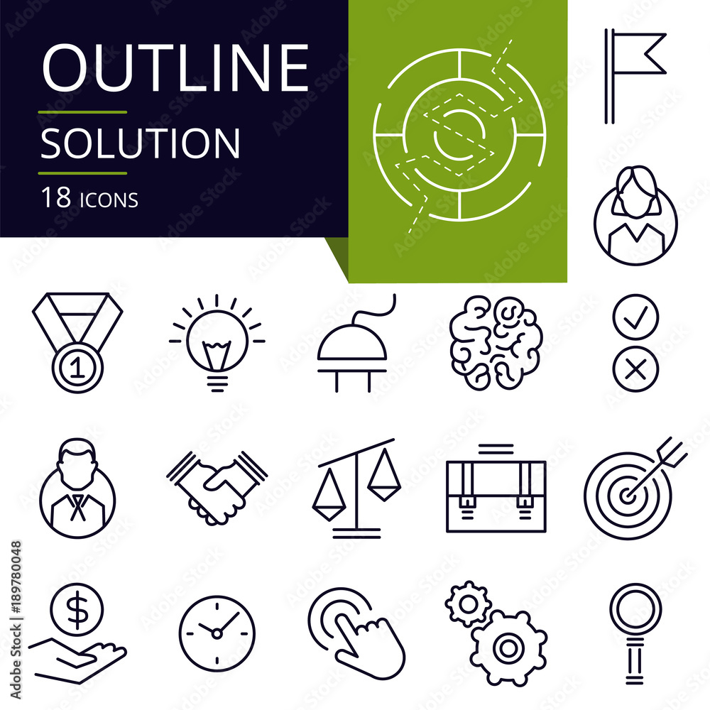 Set of outline icons of Solution..Modern icons for website, mobile, app ...