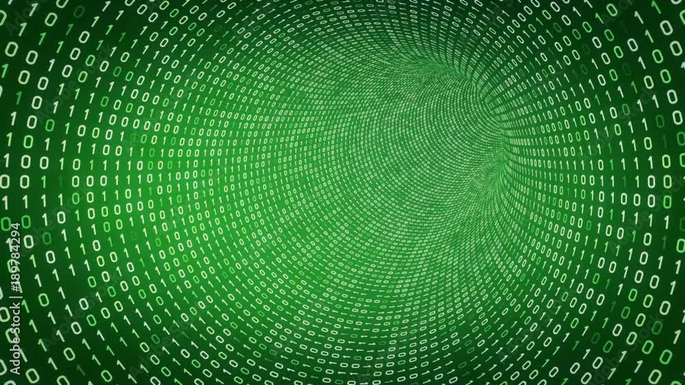 White digital binary tunnel on green background. Seamless loop ...