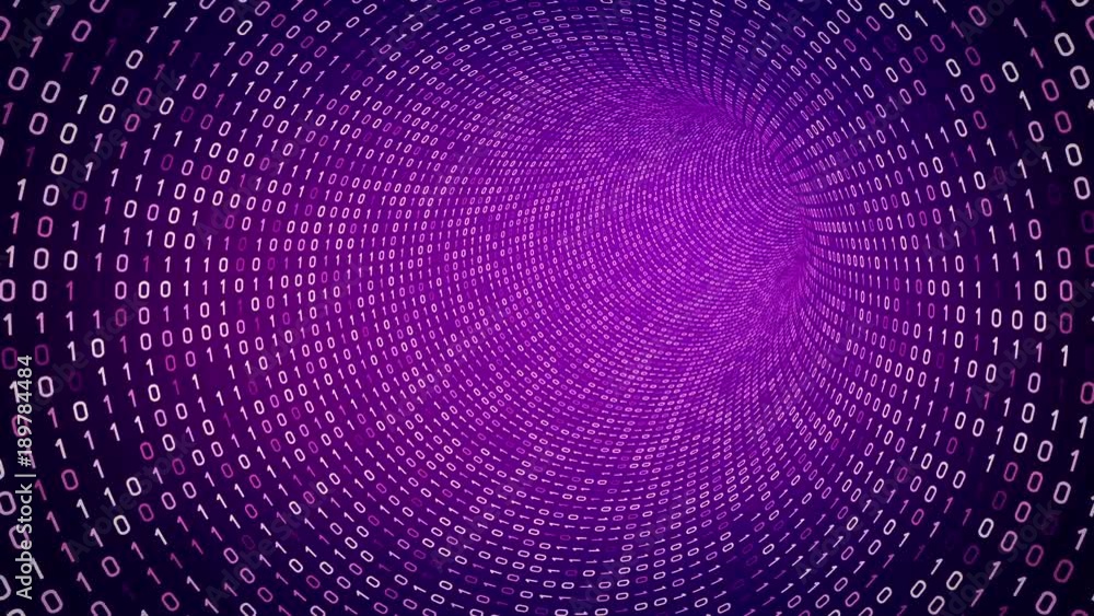 White digital binary tunnel on violet background. Seamless loop animation. More color options ...