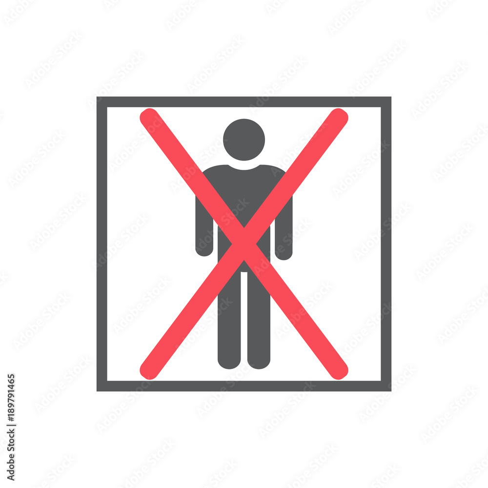 NO ENTRY, NO HUMANS ALLOWED sign. Man silhouette in crossed Vector icon ...