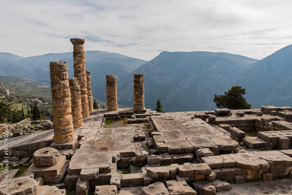 Apollo Temple in Delphi and ancient theatre, an archaeological site in ...