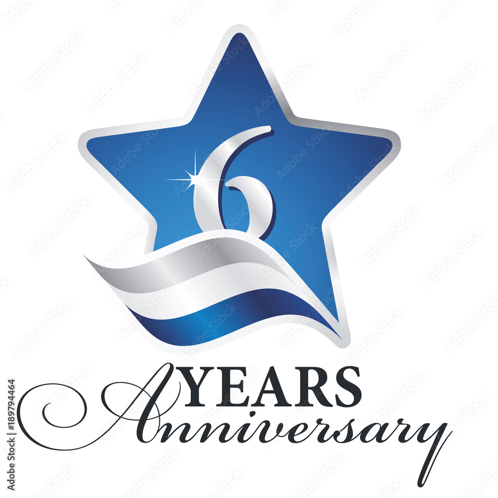 6 years anniversary isolated blue star flag logo icon Stock Vector ...