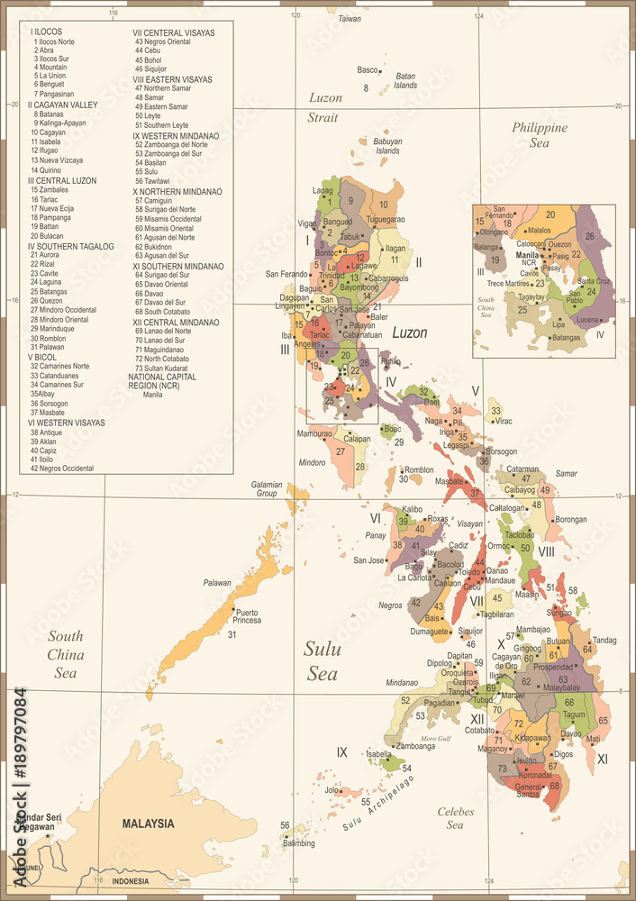 Philippines Map - Vintage Detailed Vector Illustration Stock Vector ...