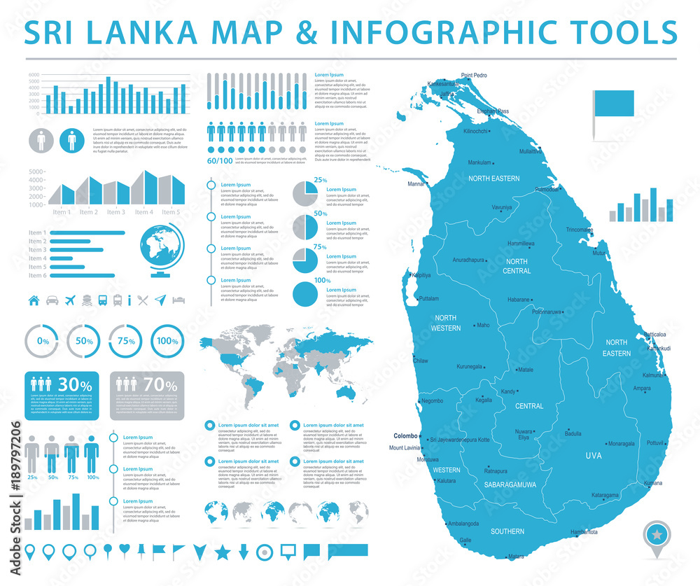 Sri Lanka Map - Info Graphic Vector Illustration Stock Vector | Adobe Stock