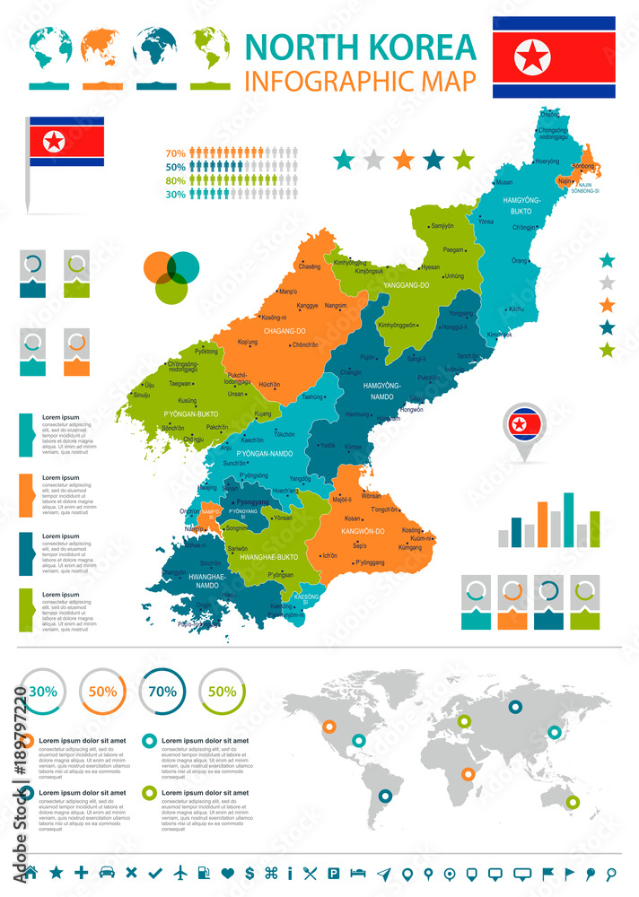 North Korea - infographic map and flag - Detailed Vector Illustration ...
