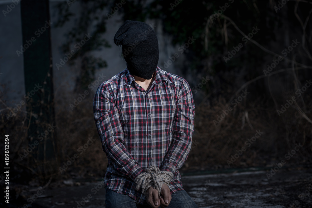 Asian man restrained and tortured , Human rights day concept. Stock ...