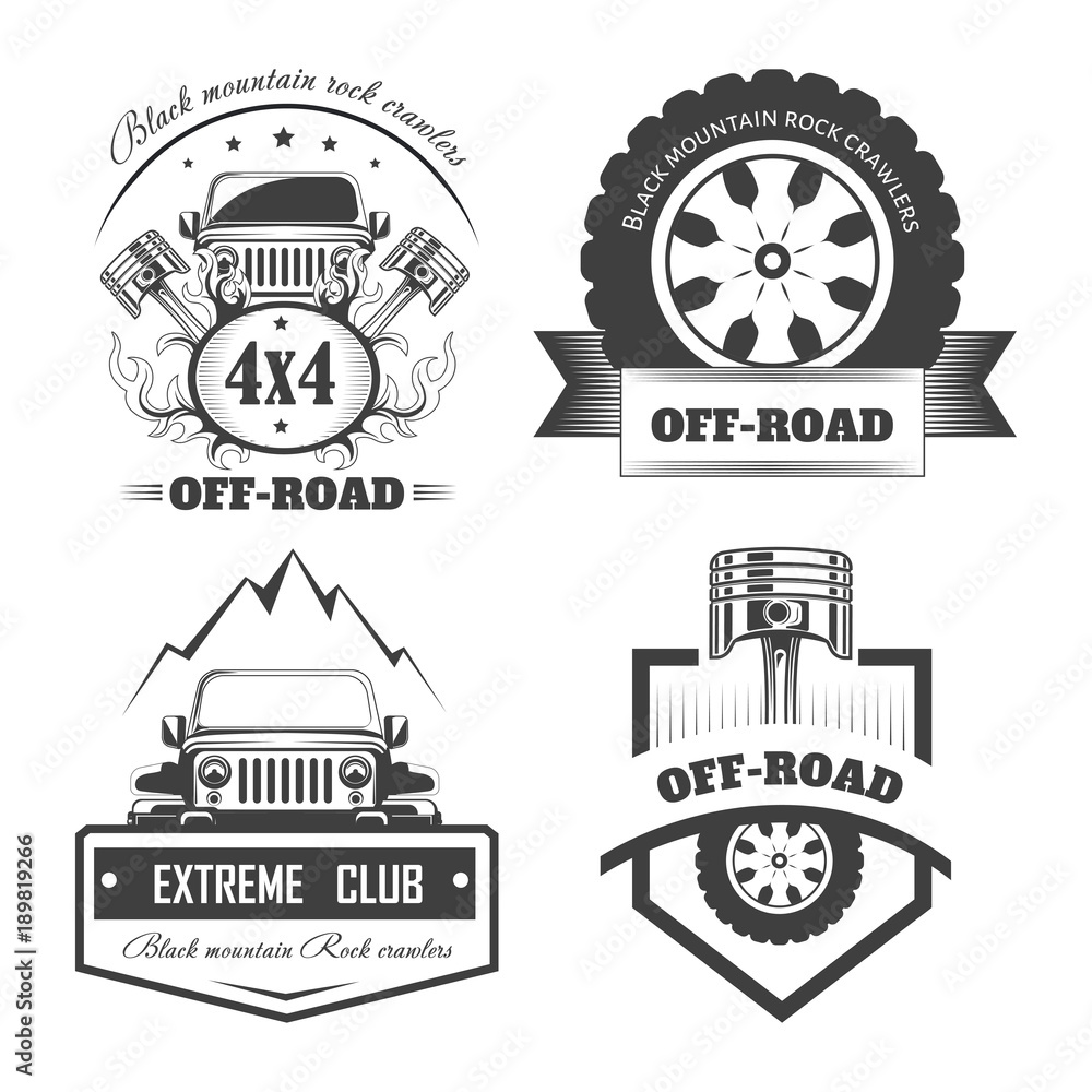 Off-road 4x4 extreme car club logo templates. Vector symbols Stock ...