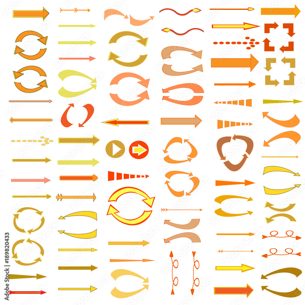 Yellow and orange vector arrows. Set of colored vector arrows. The ...