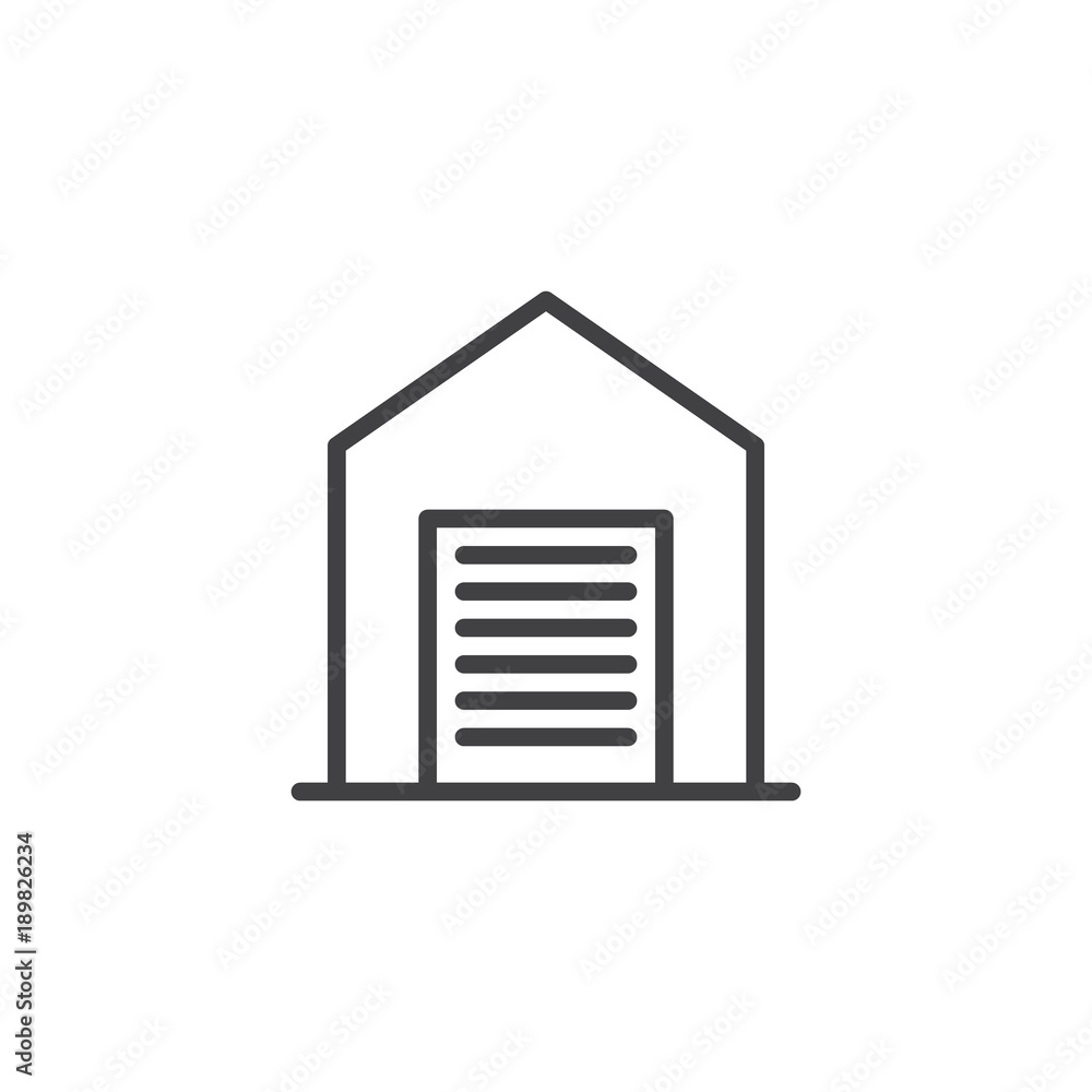 Garage line icon, outline vector sign, linear style pictogram isolated ...
