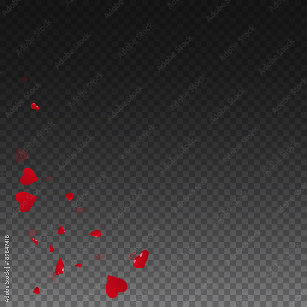 3d hearts valentine background. Bottom left corner on transparent grid ...