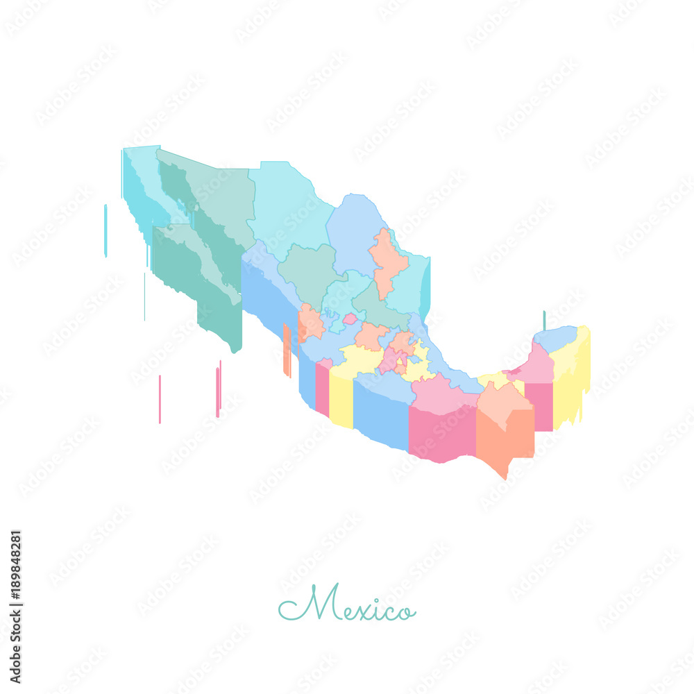 Mexico region map: colorful isometric top view. Detailed map of Mexico ...