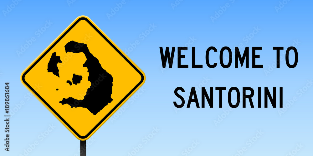 Santorini map on road sign. Wide poster with Santorini island map on ...