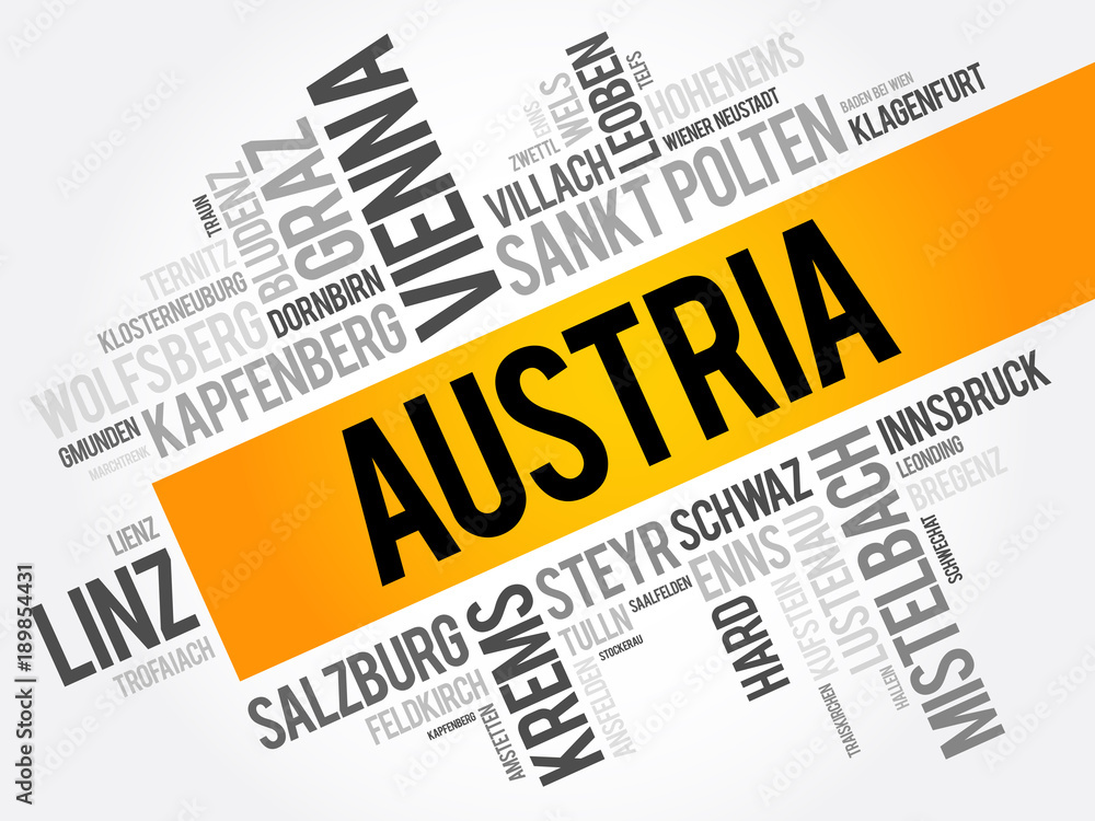 List of cities and towns in AUSTRIA, word cloud collage, business and ...