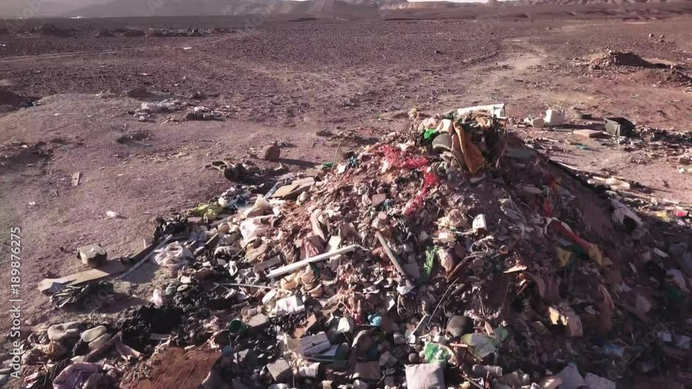 Huge pile of trash in the Atacama desert. 4k. Aerial view Stock Video ...