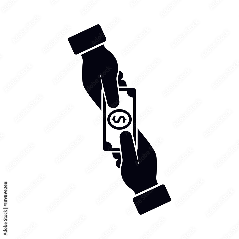 Hand Giving Money To Other Hand Vector Icon, silhouette isolated ...