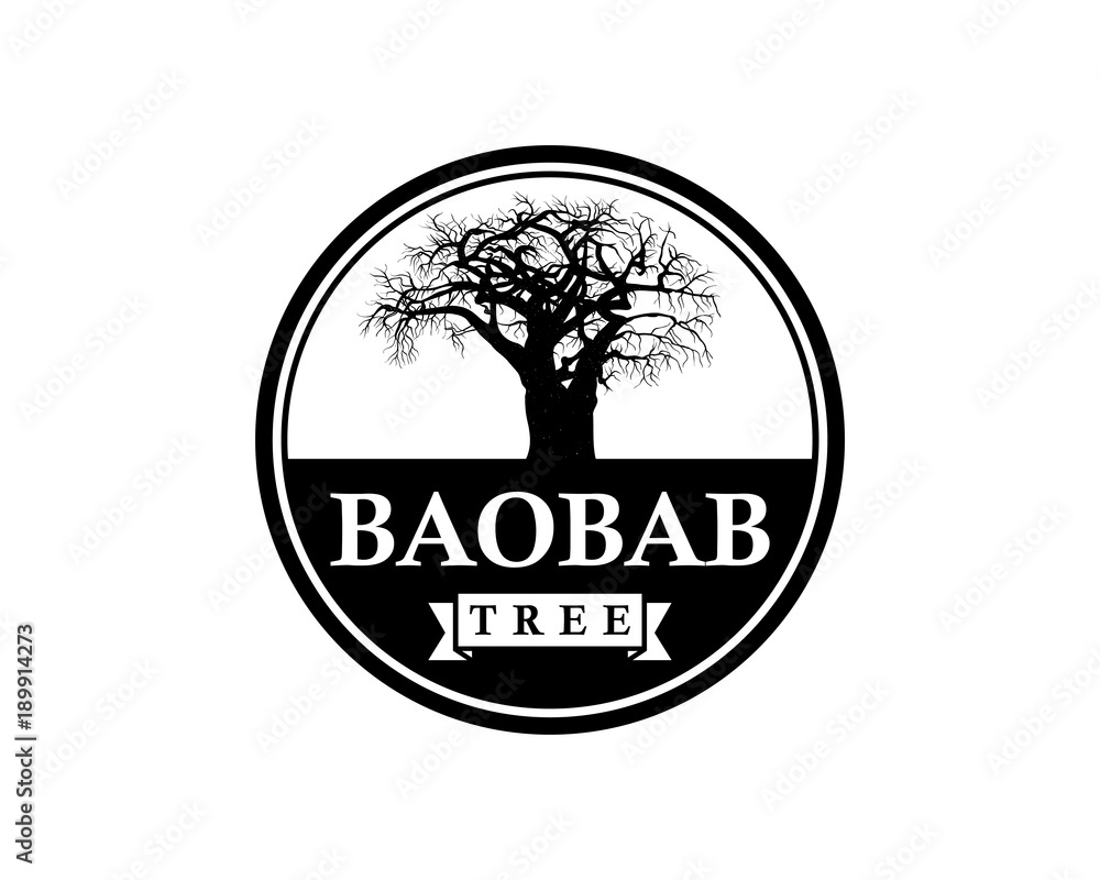 Line Art Baobab Tree Illustration Vintage Circle Logo Vector Stock ...